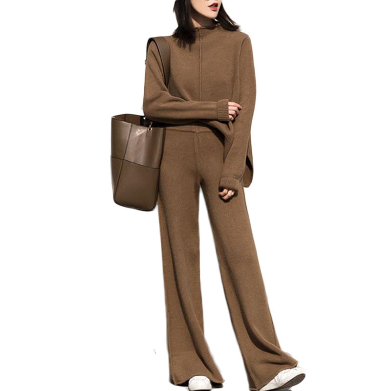 Winter Tracksuit Pant Suits For Women Knitted Long Sleeve Two Piece Set ...