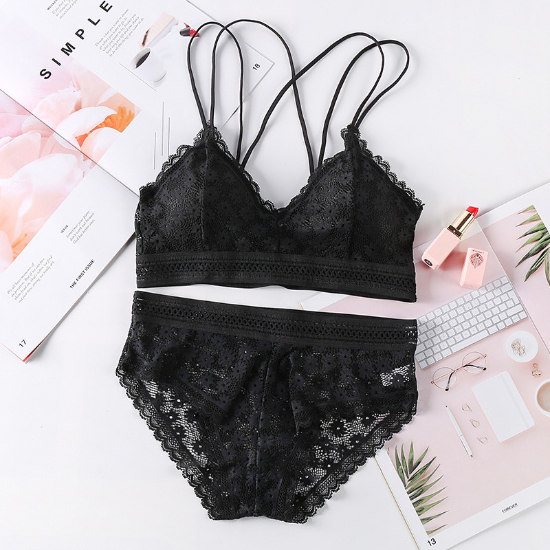 Women Underwear Set Lace Bralette Push-up Bra and Panty Sets Female ...